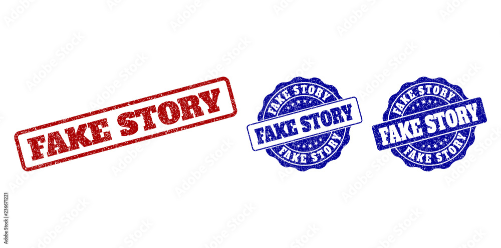 Grafika wektorowa Stock: FAKE STORY grunge stamp seals in red and blue ...