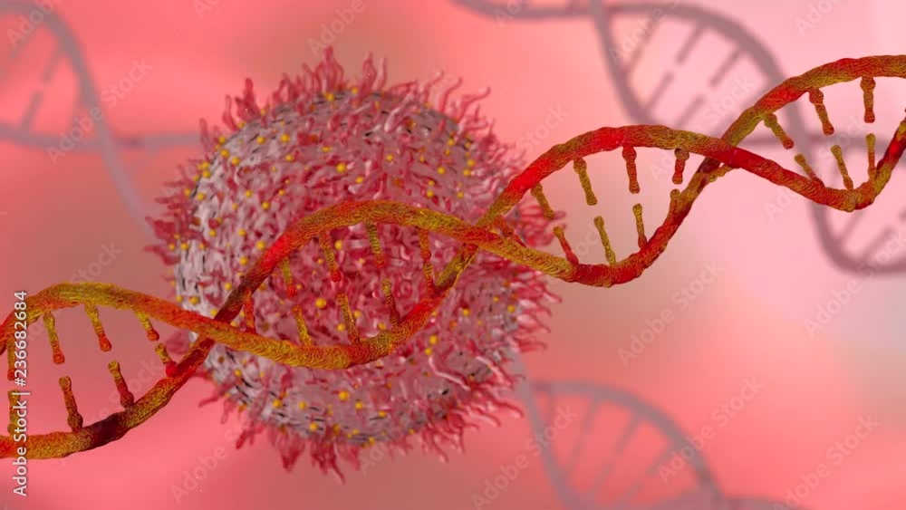 DNA strand and Cancer Cell Oncology Research Concept DNA helix PCR ...