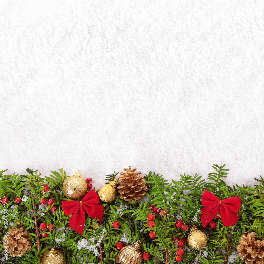 Christmas border with traditional decorations on the snow square Stock ...