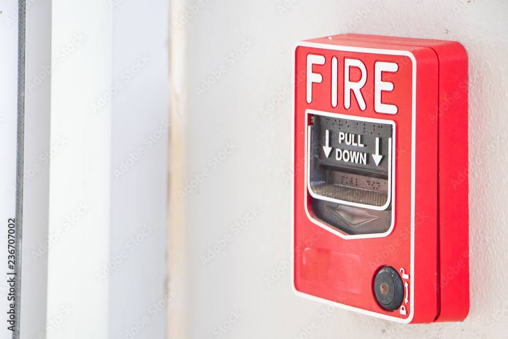 Fire alarm system. fire safety box on the wall. alarm equipment ...