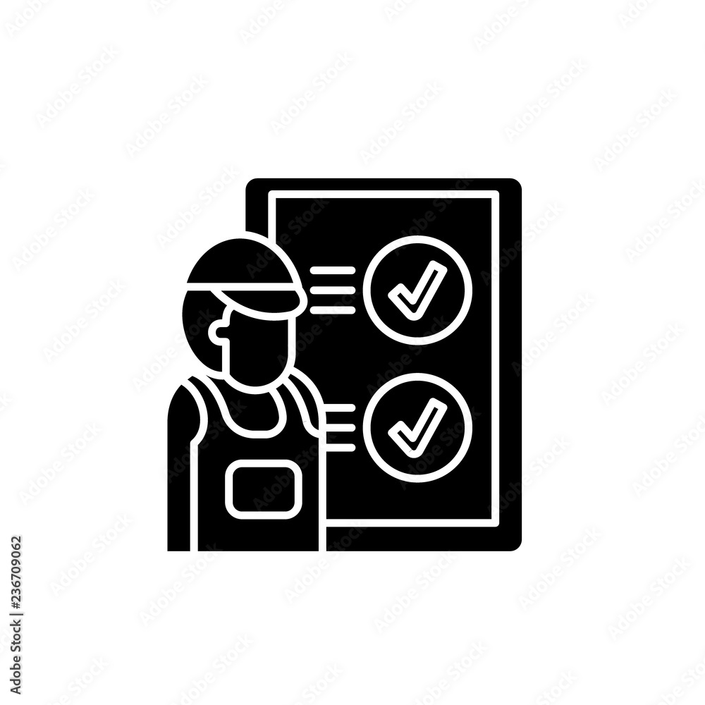Technical inspection black icon, concept vector sign on isolated ...