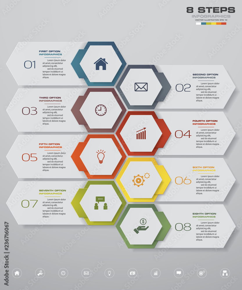 8 steps Timeline arrow infographic element. 8 steps infographic, vector ...