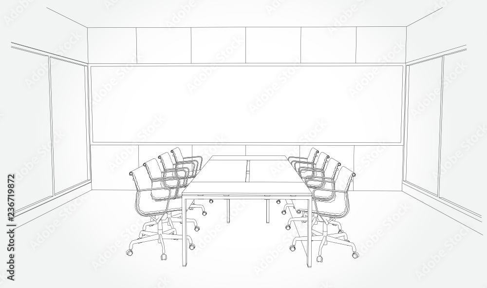 interior outline sketch drawing perspective of a space office ...
