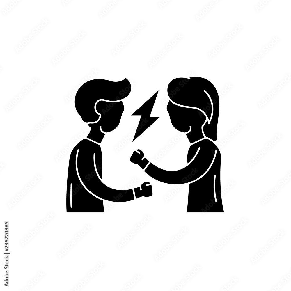 Quarrel black icon, concept vector sign on isolated background. Quarrel ...