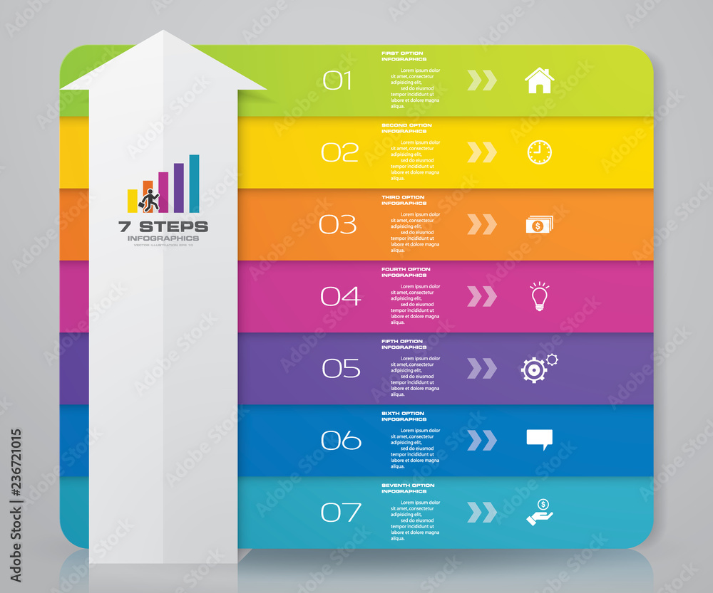 7 steps arrow infographics chart design element. For data presentation ...