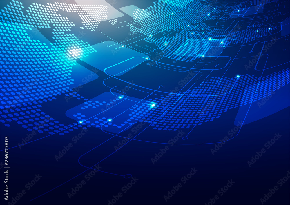 World Map with Technology Dark Blue Background Stock Vector | Adobe Stock