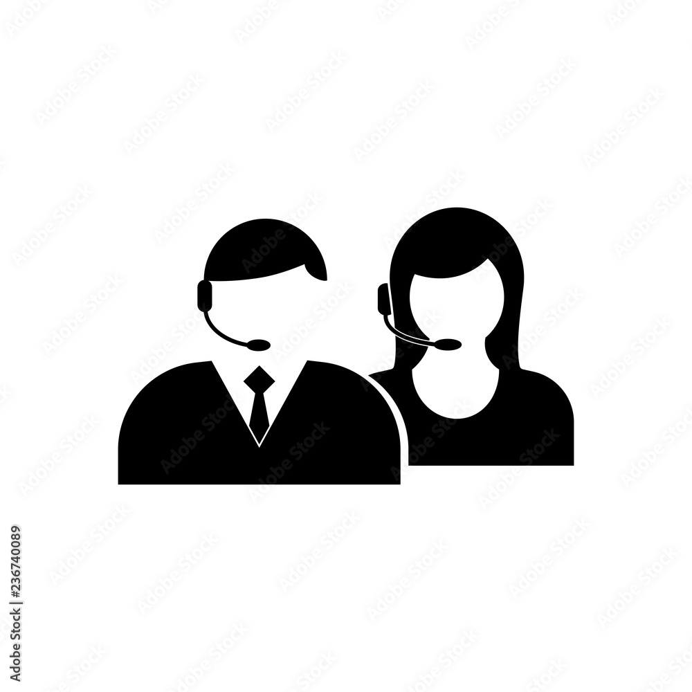 Call center worker vector icon. Assistant,callback symbol flat vector sign isolated on white ...