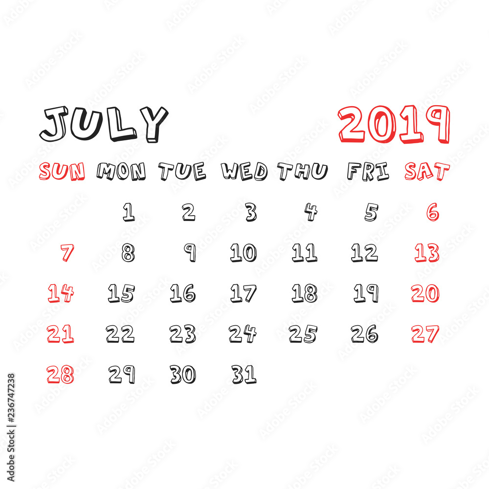 Cartoon Calendar July