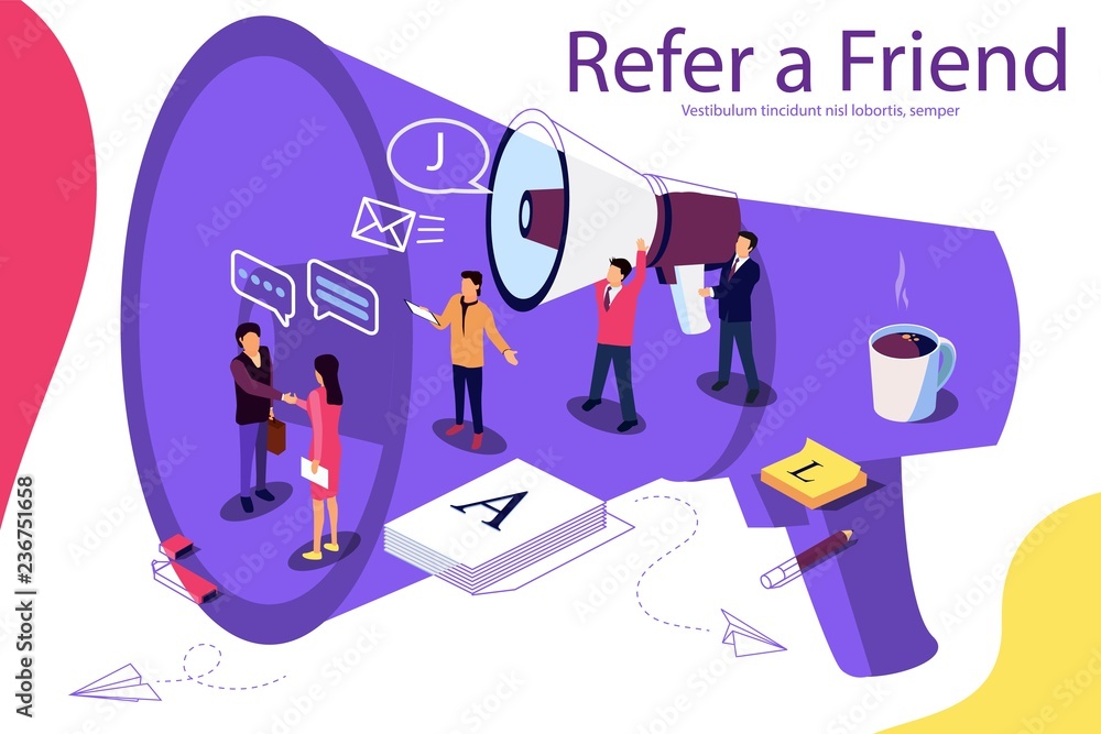 Isometric illustration concept. People shout into the microphone with ...