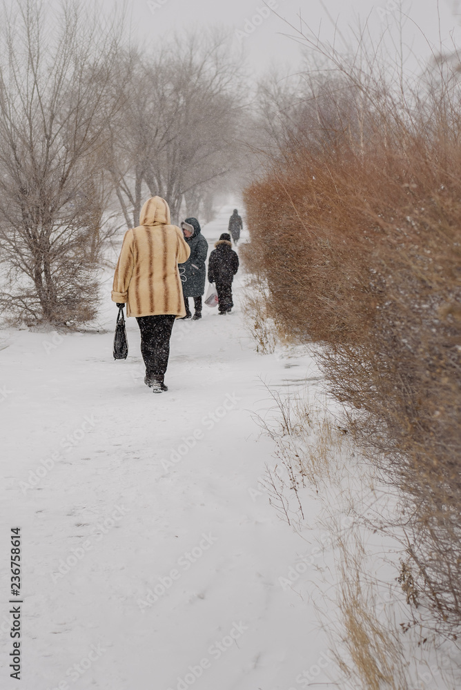 Dangerous winter weather, blizzard, heavy snowfall on city streets ...