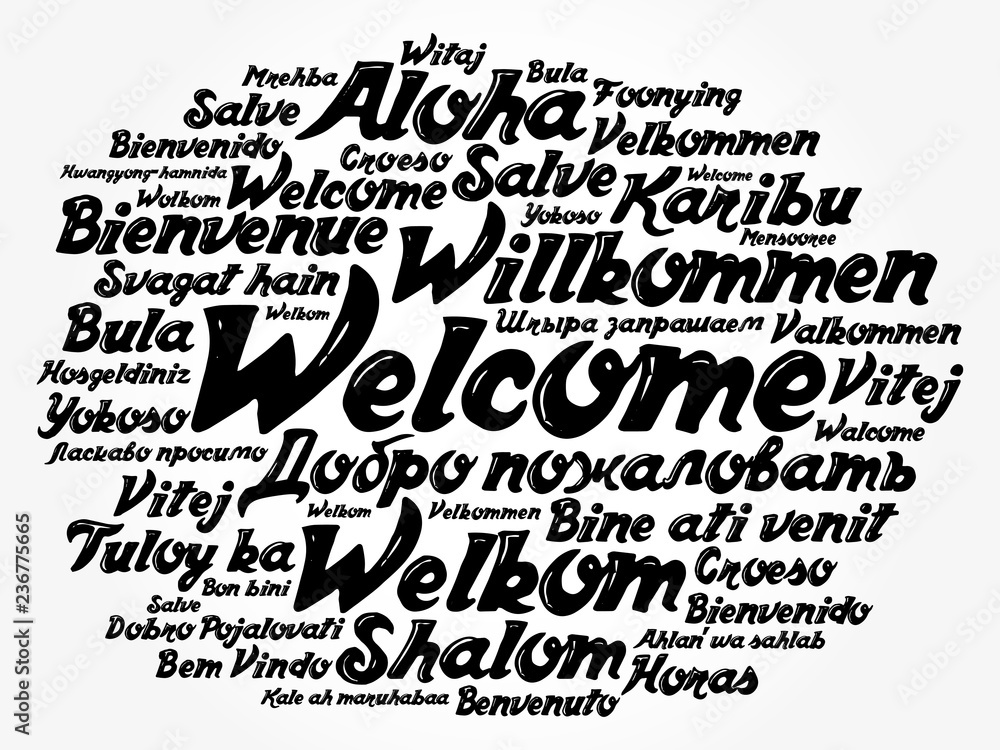 WELCOME word cloud in different languages, concept background Stock ...