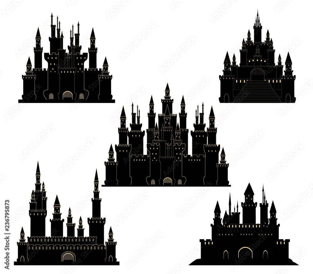 Set of vector hand drawn castles Stock Vector | Adobe Stock