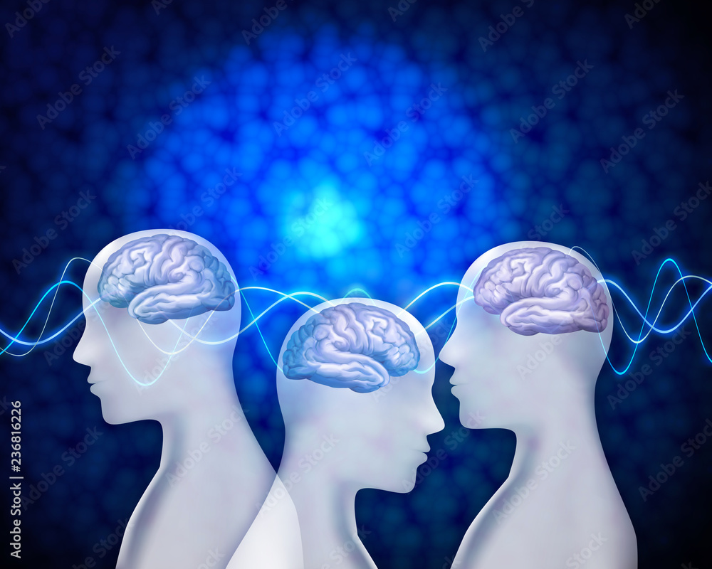 People psychology concept. Silhouette head profile with brain. 3D ...