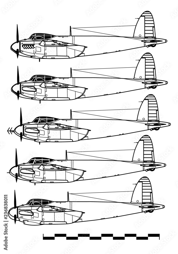 de Havilland MOSQUITO. Outline drawing Stock Vector | Adobe Stock