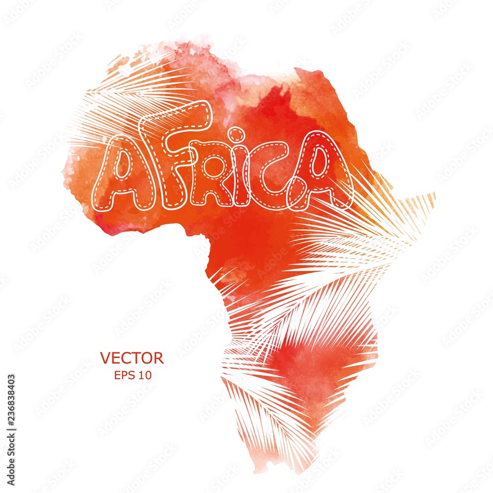 Mainland Africa with palm leaf texture. Vector illustration. Textured ...