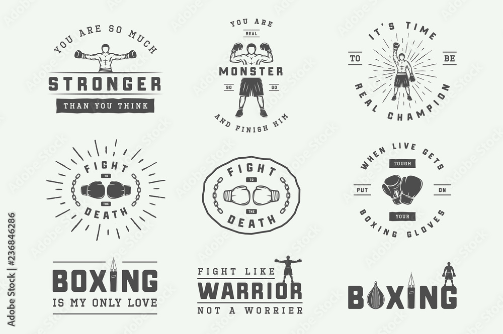 Boxing and martial arts logo badges and labels in vintage style ...