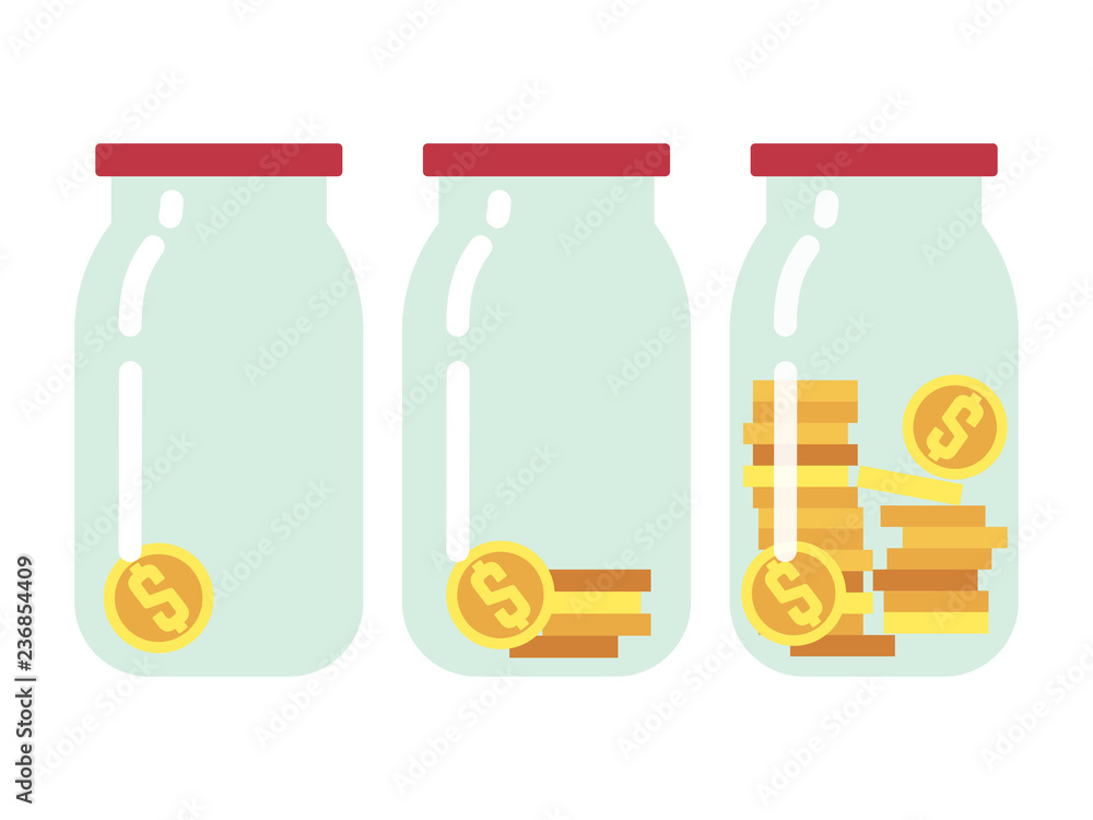 Step by step saving money flat vector illustration. Savings money in ...