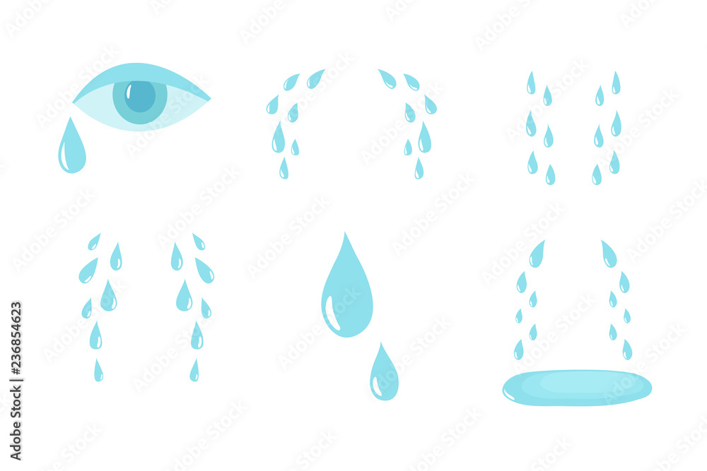 Cartoon tears. Cry and sweat drops. Crying tears, droplets from eyes ...