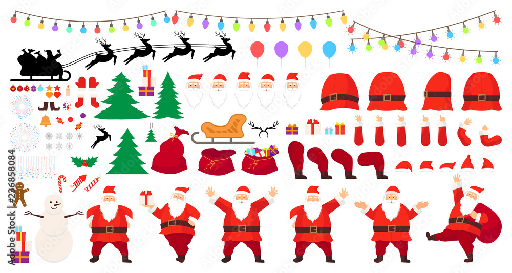 Christmas big set. Santa Claus character creation big set. Full length ...