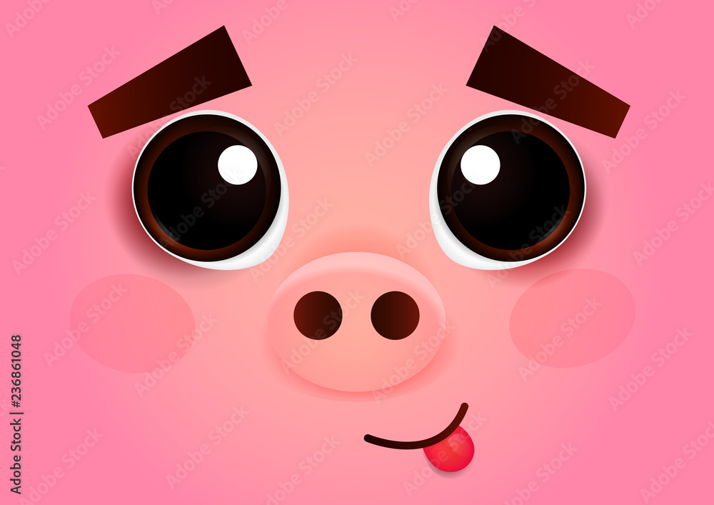 Face of a cute pig with big eyes without a background. Symbol of the ...