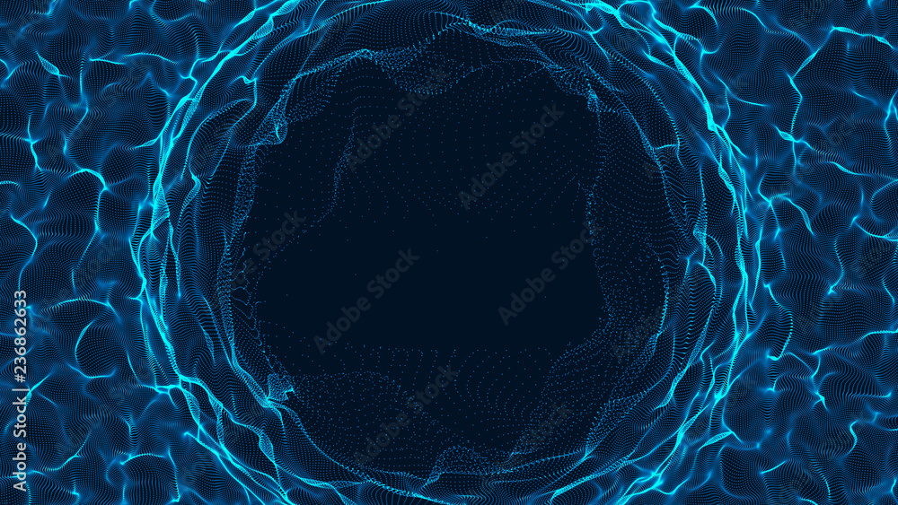 Tunnel or wormhole. Abstract sphere, consisting of points. Space-time ...