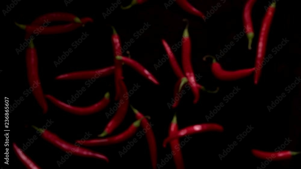 Falling of red pepper. Slow motion 240 fps Stock Video | Adobe Stock