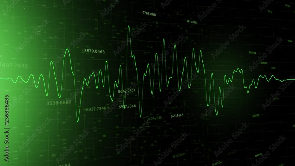 Green curve graph with numbers on computer screen motion background ...