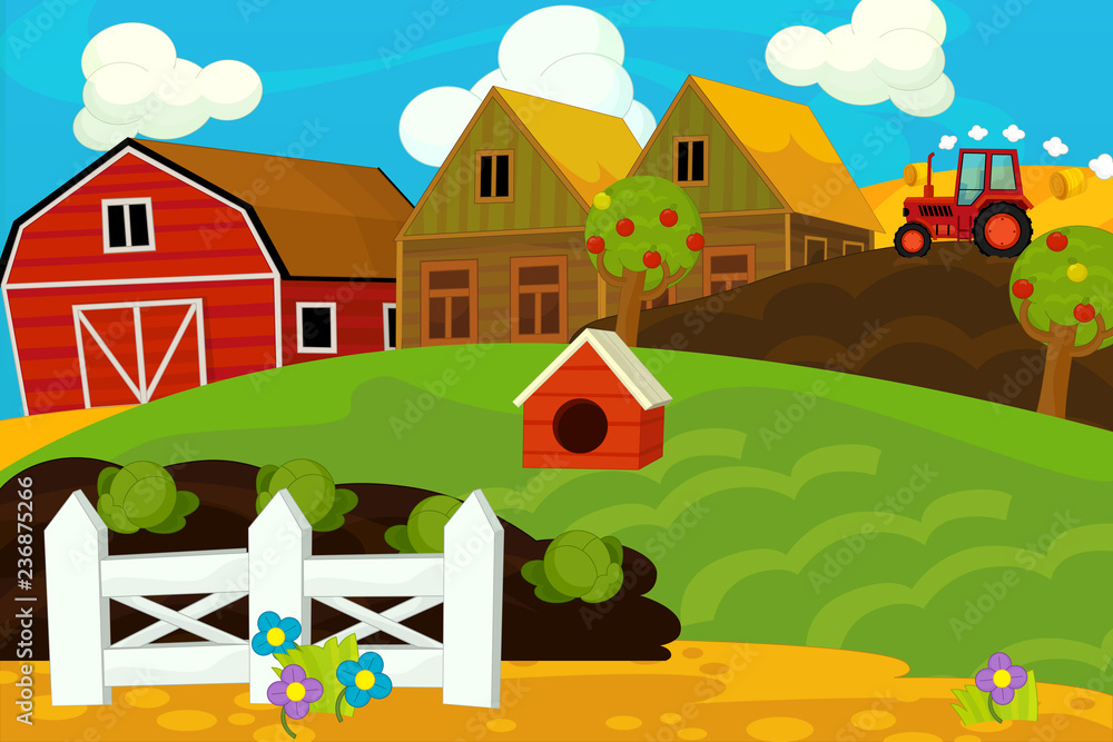 Cartoon farm scene - for different usage - illustration for children ...