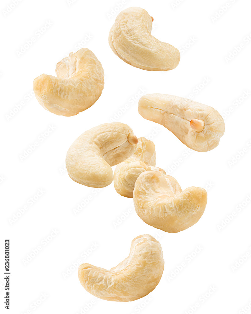 Falling cashew nut isolated on white background, clipping path, full ...