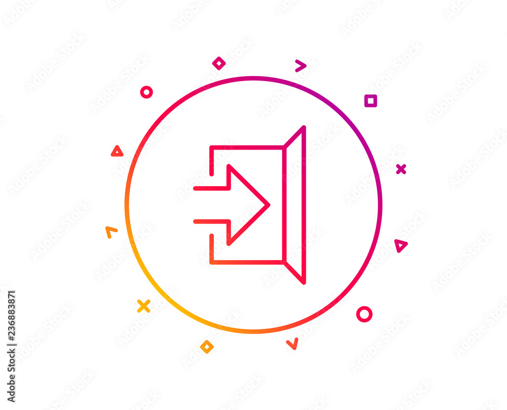 Exit line icon. Open door sign. Entrance symbol with arrow. Gradient ...