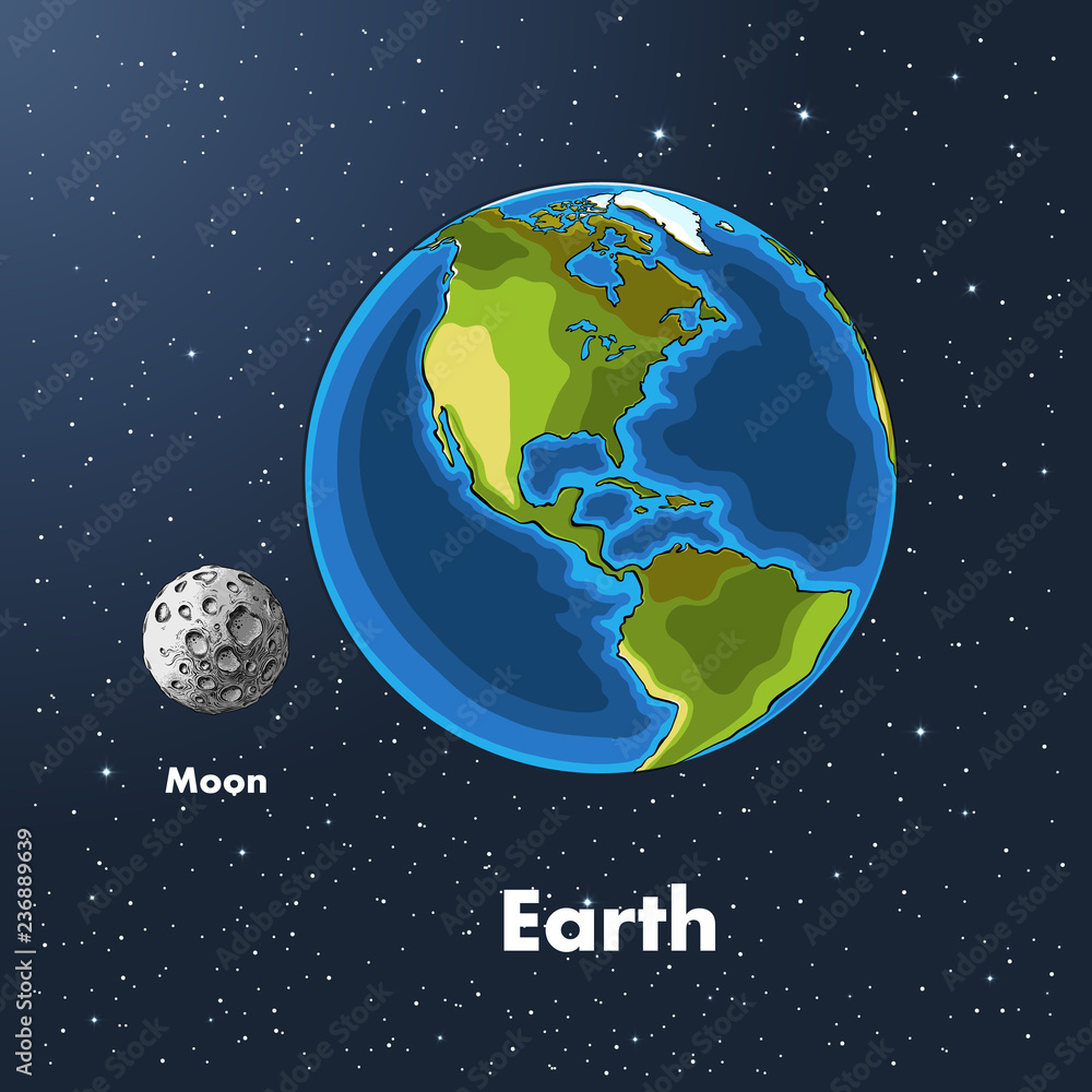 Planet Earth And Moon Color