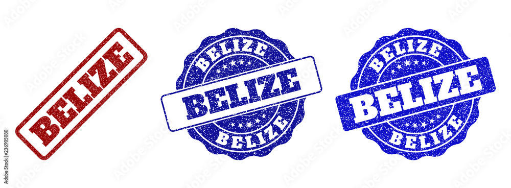 BELIZE scratched stamp seals in red and blue colors. Vector BELIZE ...