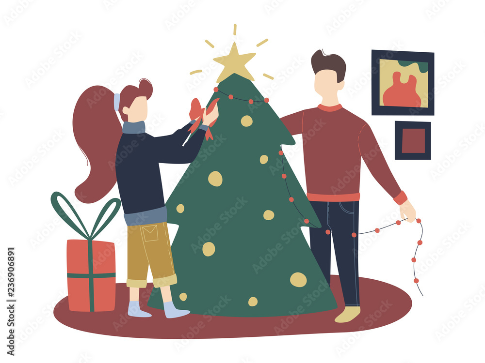 colorful vector flat cartoon christmas illustration with festive ...