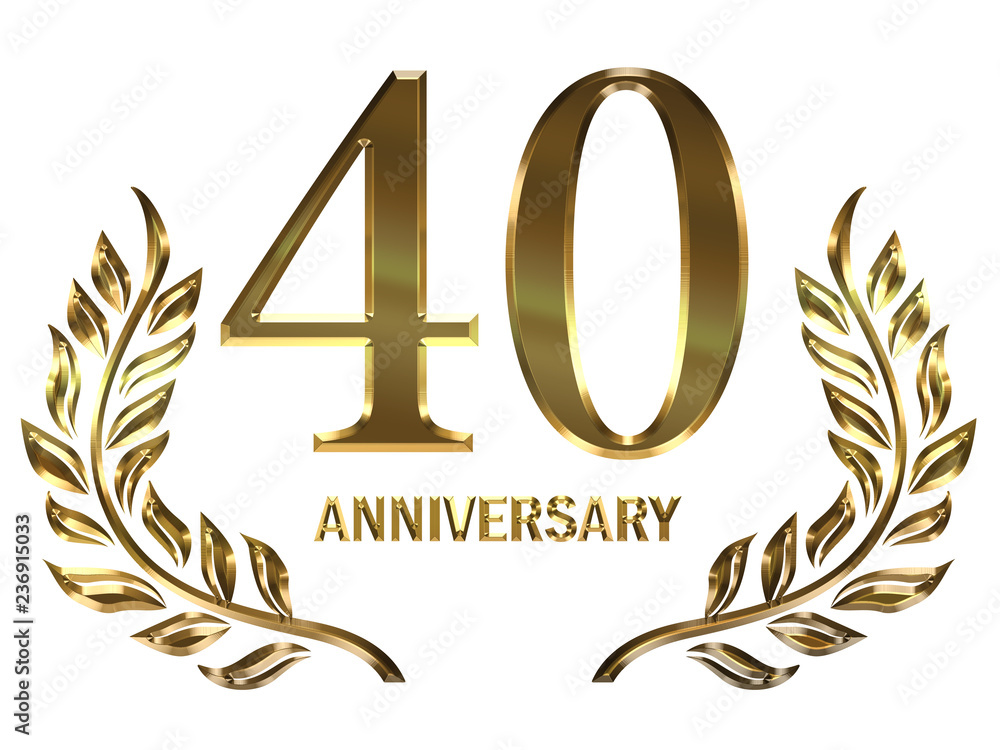メタリックの質感の40周年記念 月桂樹の葉つきエンブレム｜40th anniversary icon Stock Illustration ...