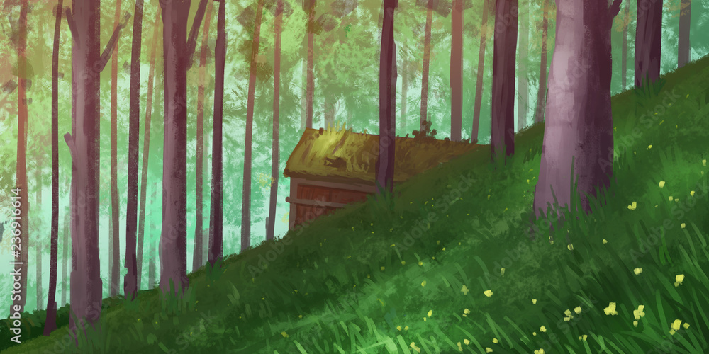 Natural Forest Park. Fiction Backdrop. Concept Art. Realistic ...