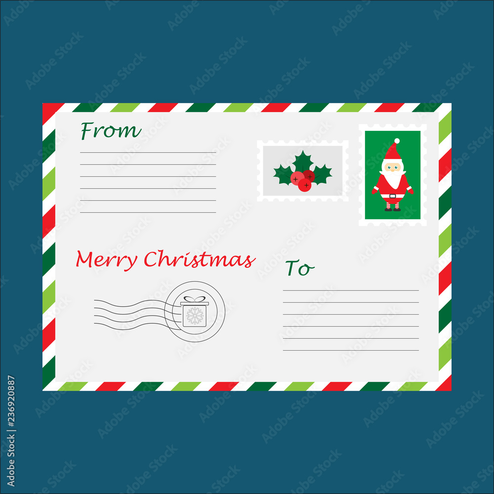 Christmas envelope for letter to Santa Claus for children, template ...
