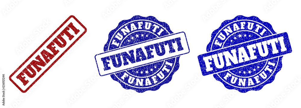 FUNAFUTI grunge stamp seals in red and blue colors. Vector FUNAFUTI ...