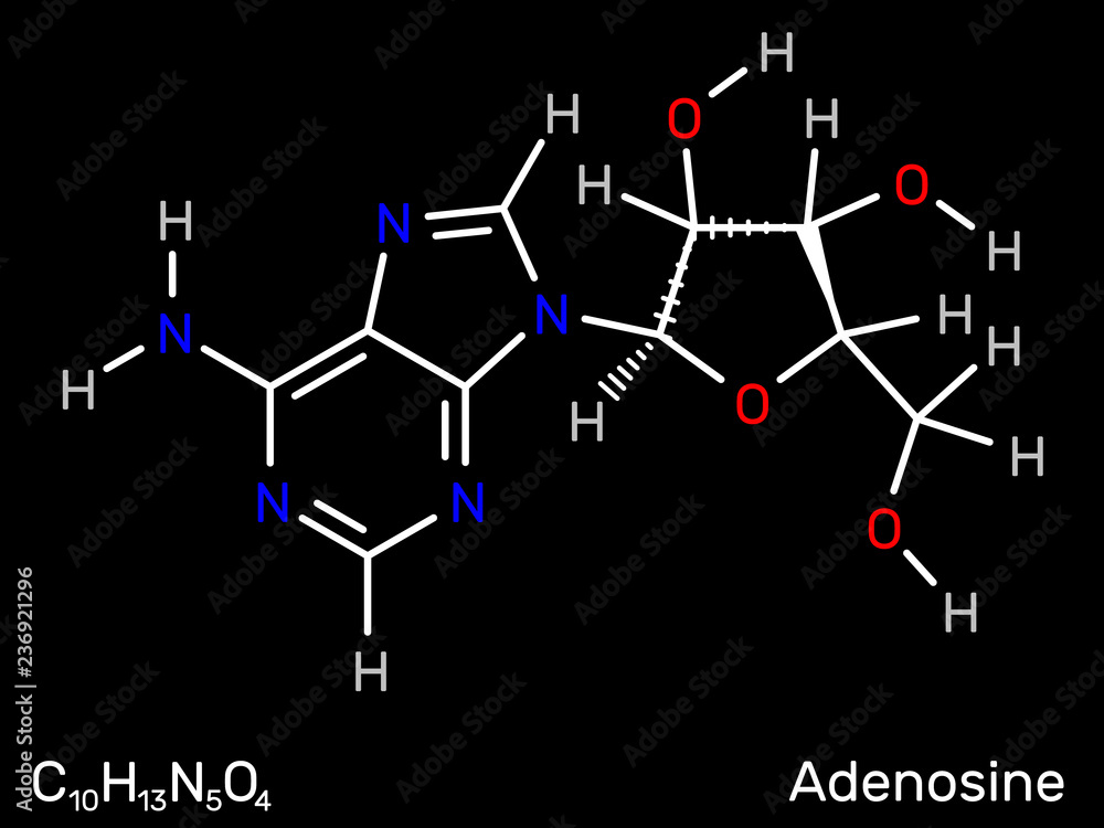 Adenosine, nucleoside, neurotransmitter structural formula. Vector ...