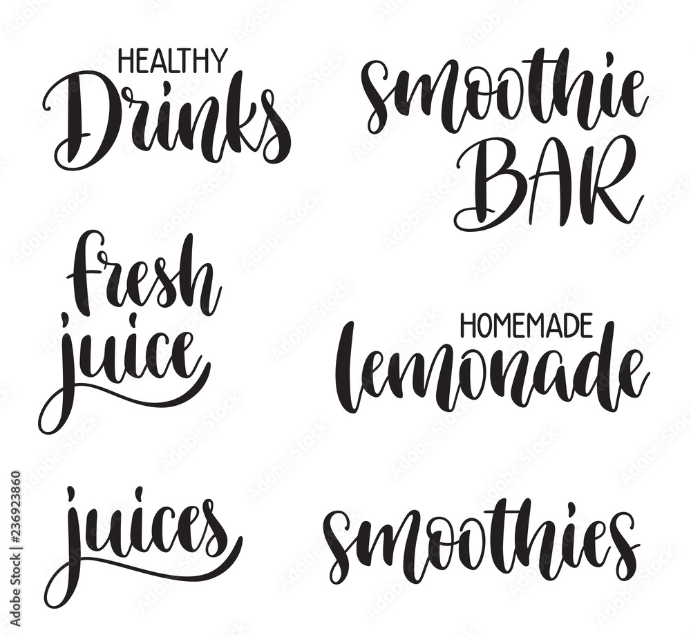 Hand lettering set featuring Healthy drinks, Smoothie bar, Fresh juice ...