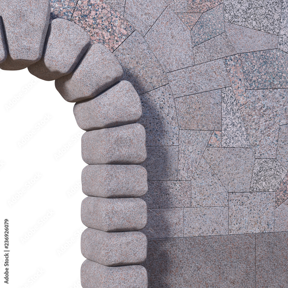 Upper right part of a cyclopean stone gate with granite tiled wall and ...
