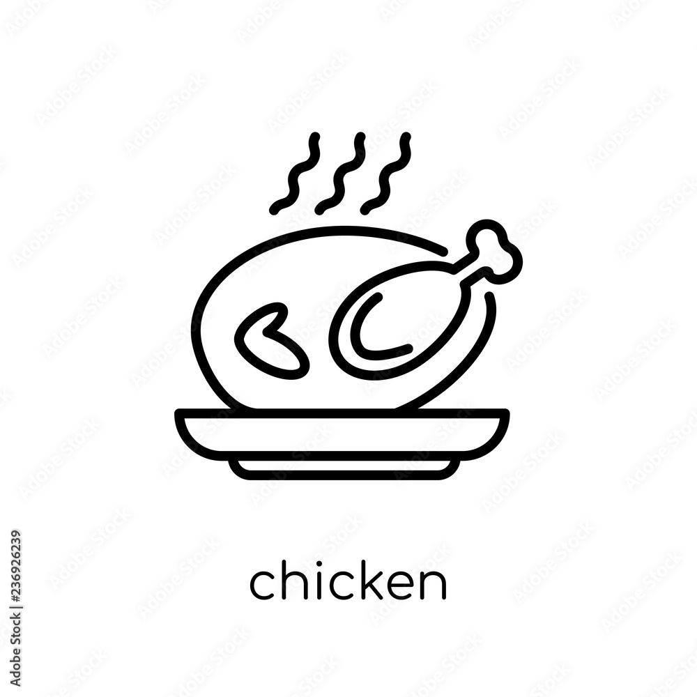 chicken icon. Trendy modern flat linear vector chicken icon on white ...