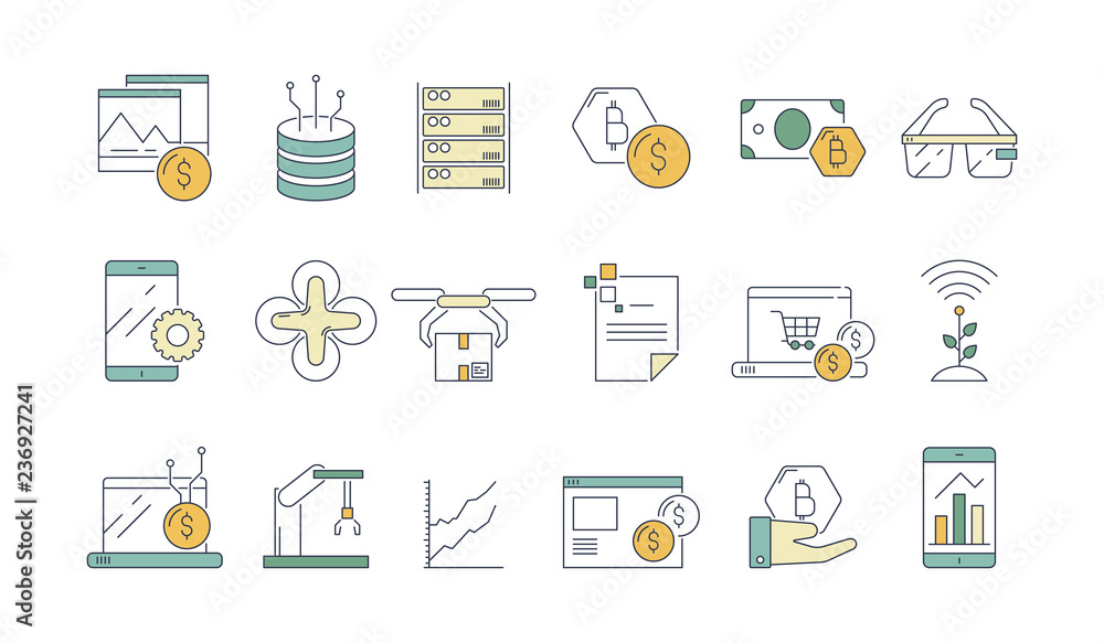 Business and technology icon. High tech modern software industry and ...