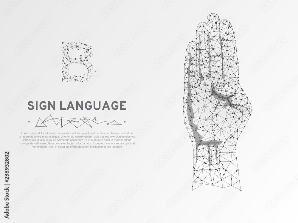 Sign language B letter. Polygonal space low poly style. People ...