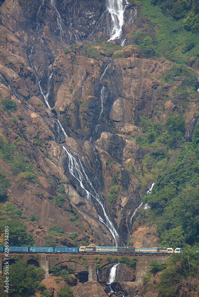 Goods train at Dudhsagar Waterfalls bridge 5979 Stock Photo | Adobe Stock