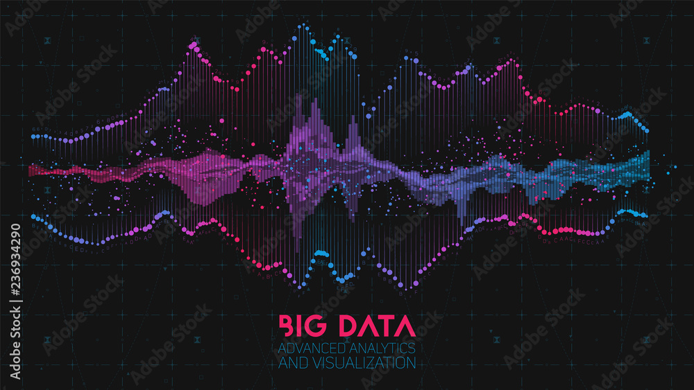 Violet abstract binary wave. 3D big data visualization. Intricate ...