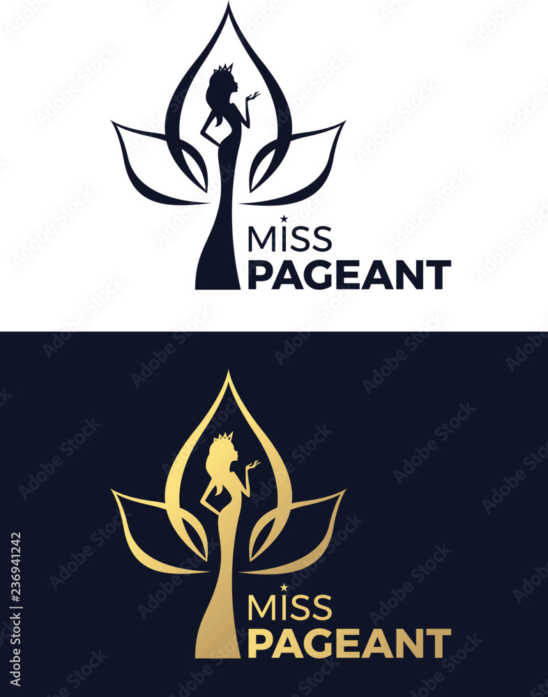 Miss pageant logo sign with woman wear a crown in lotus flower sign ...