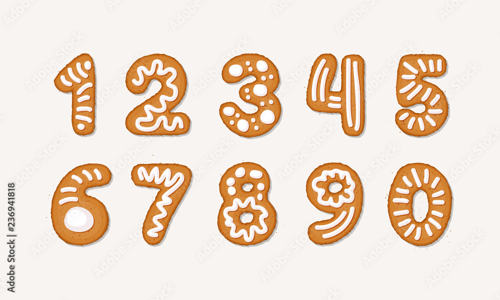 Vector cartoon set of Gingerbread arabic numbers - holidays Christmas ...