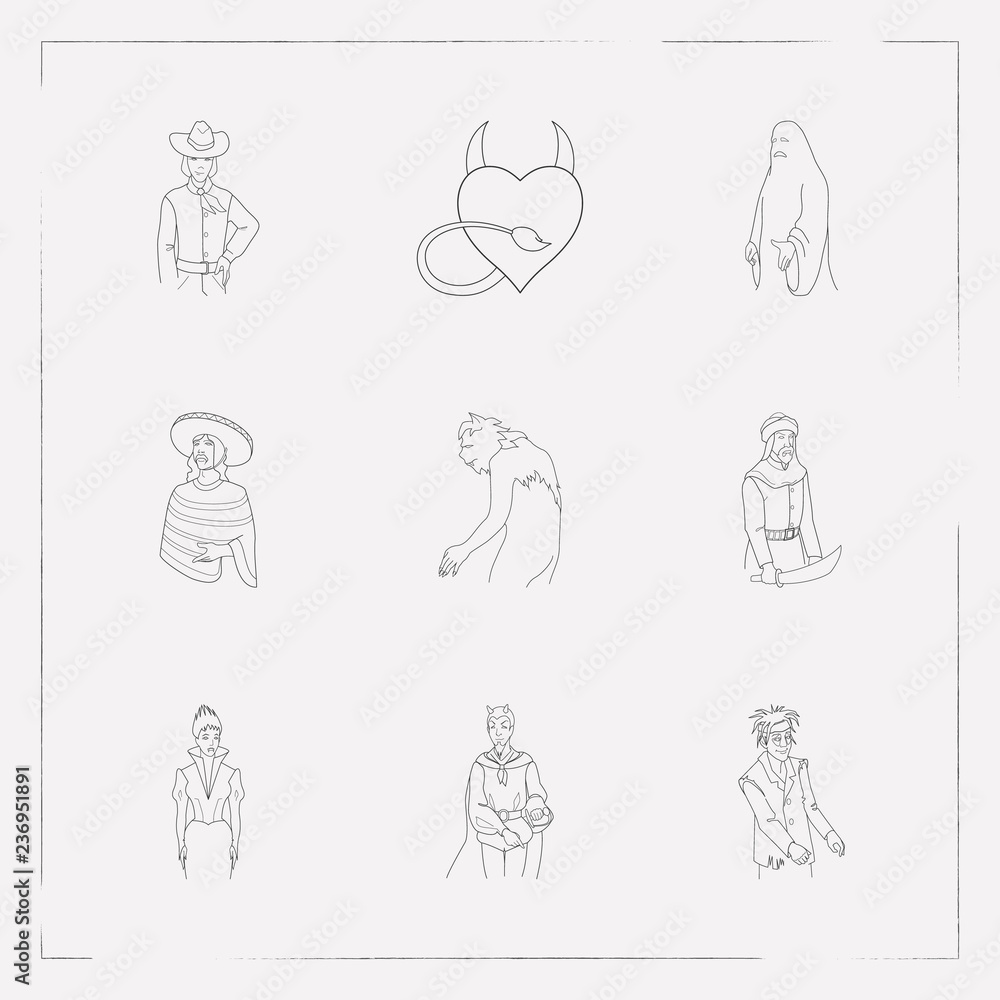 Set of feast icons line style symbols with traditional arabian, ghost ...