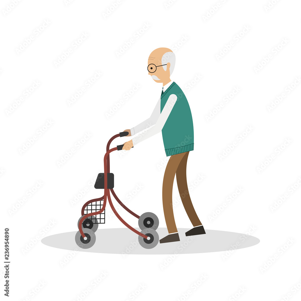 Old man walking with his walker. Stock Vector | Adobe Stock
