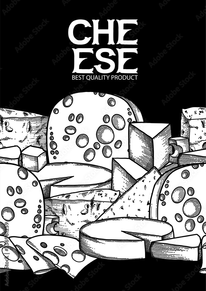 Graphic seamless border with different types of cheeses Stock Vector ...